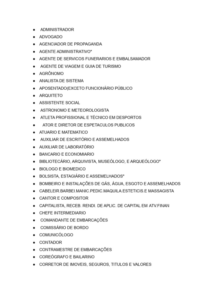 Lista Profissoes | PDF