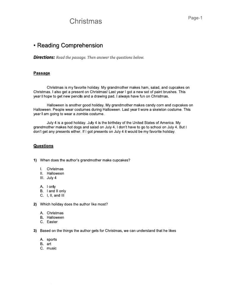 Christmas Comprehension | PDF