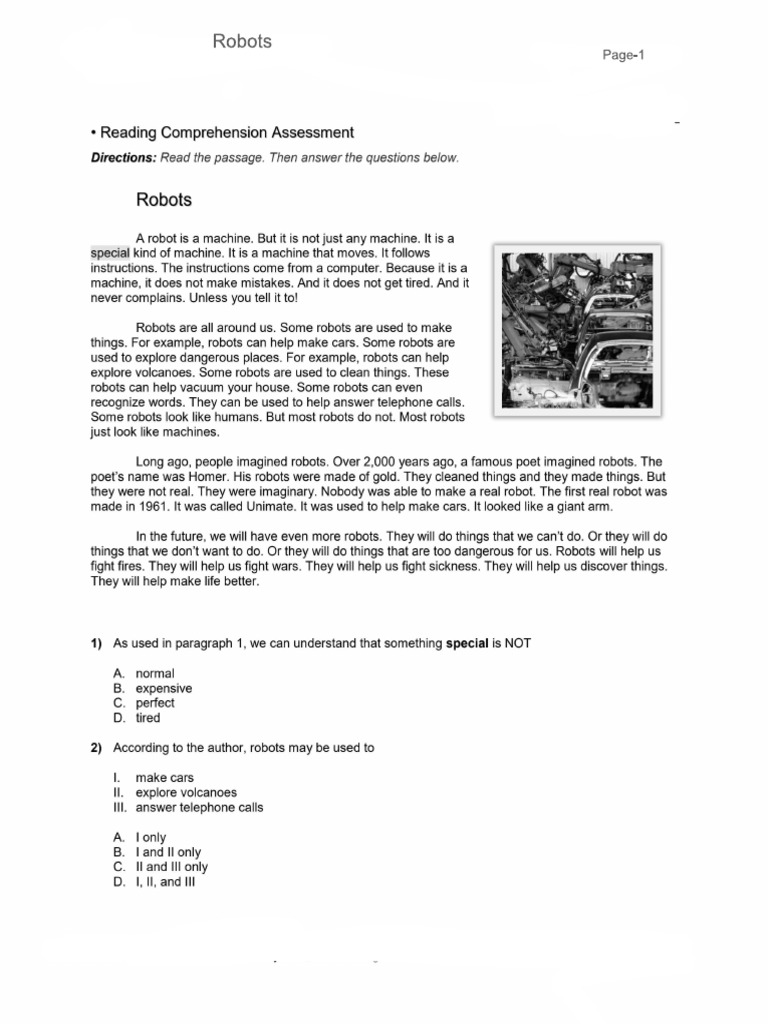 Robots - Comprehension | PDF