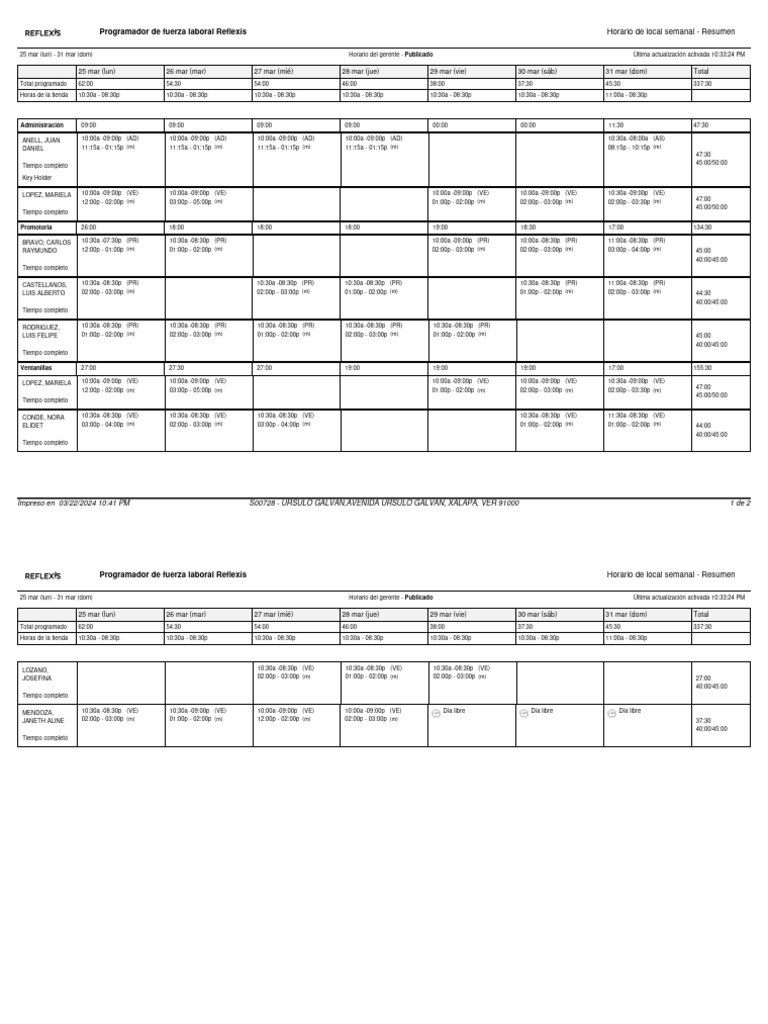 Weekplan - Schedule - Report - 2024-03-22T204121.534 | PDF