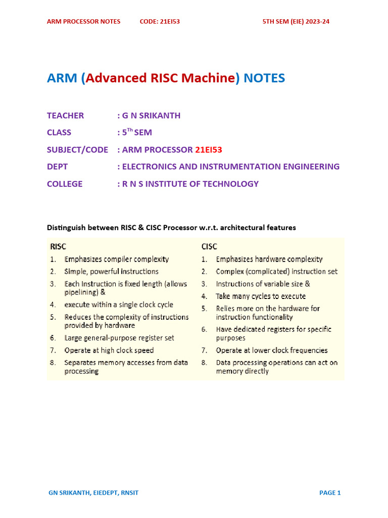 ARM NOTES | PDF | Random Access Memory | Microcontroller