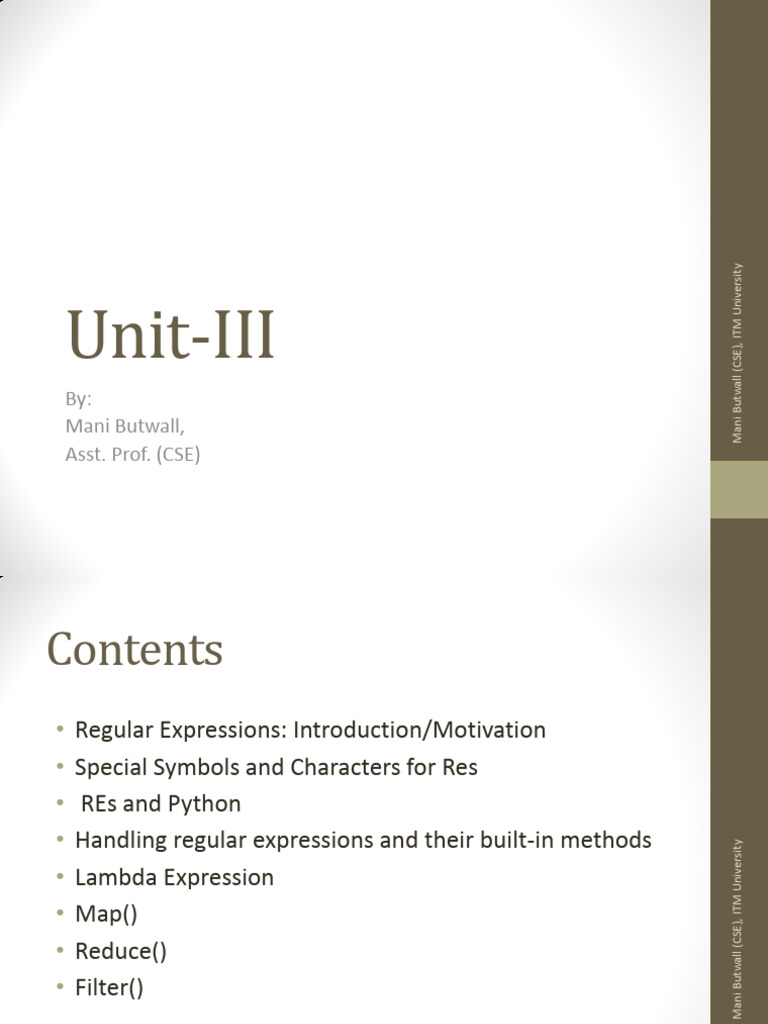 Unit III | PDF | Anonymous Function | Regular Expression Unit III | PDF | Anonymous Function | Regular Expression