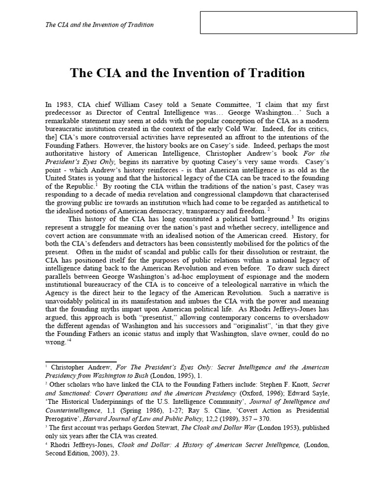 The CIA and the Invention of Tradition | PDF | Central Intelligence ...