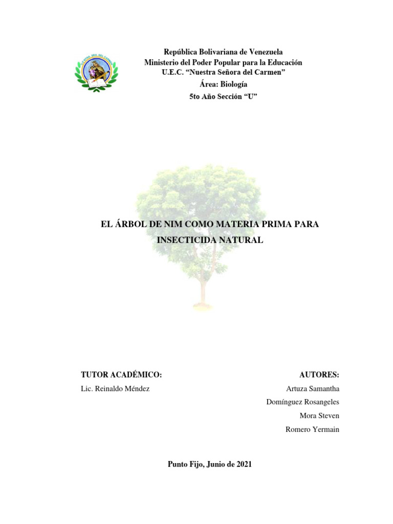Proyecto Científico Árbol de Nim Como Insecticida Natural | PDF ...
