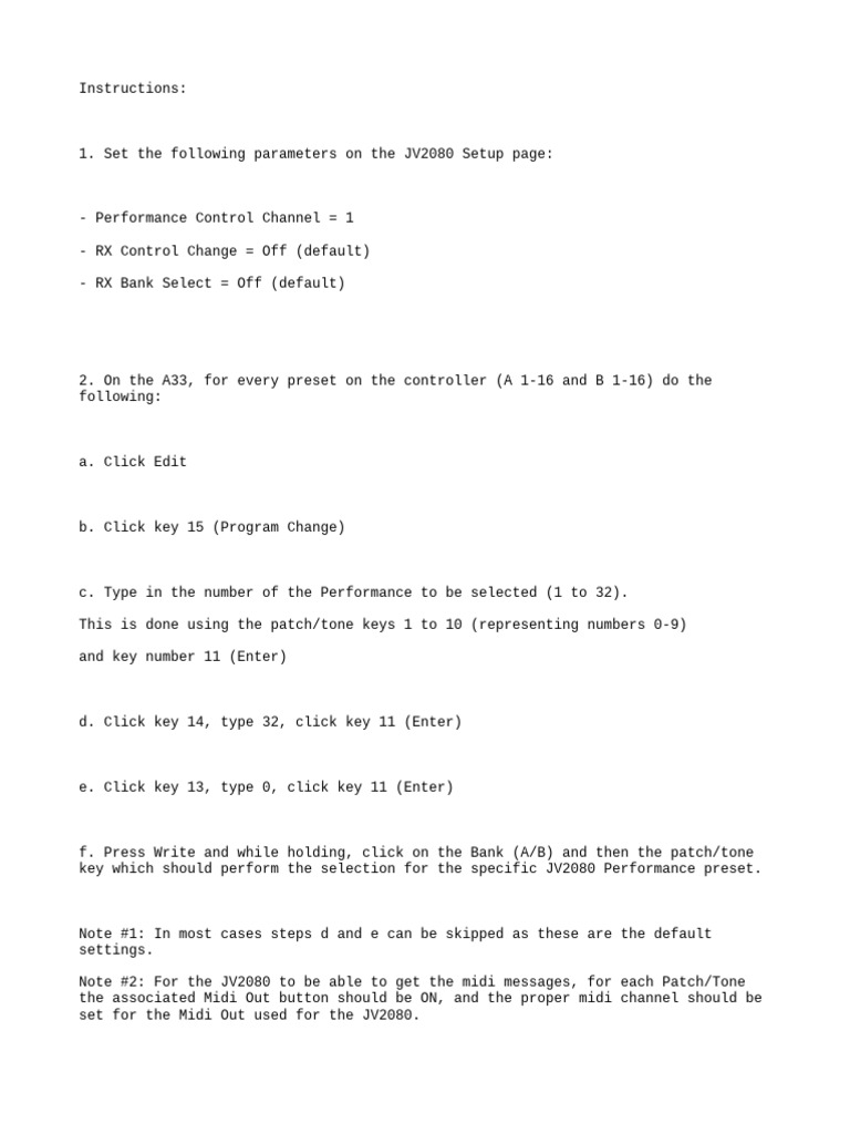 Editar Program Change en Roland A33 | PDF