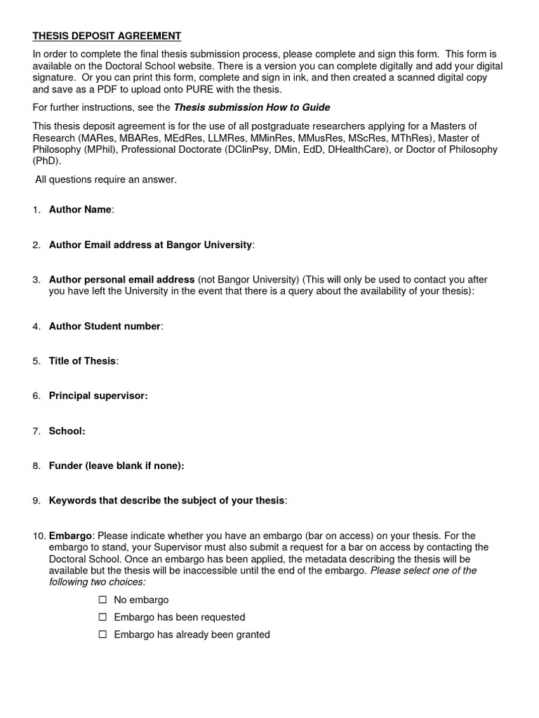 ThesisdepositagreementMay2020 000 | PDF | Thesis | Copyright