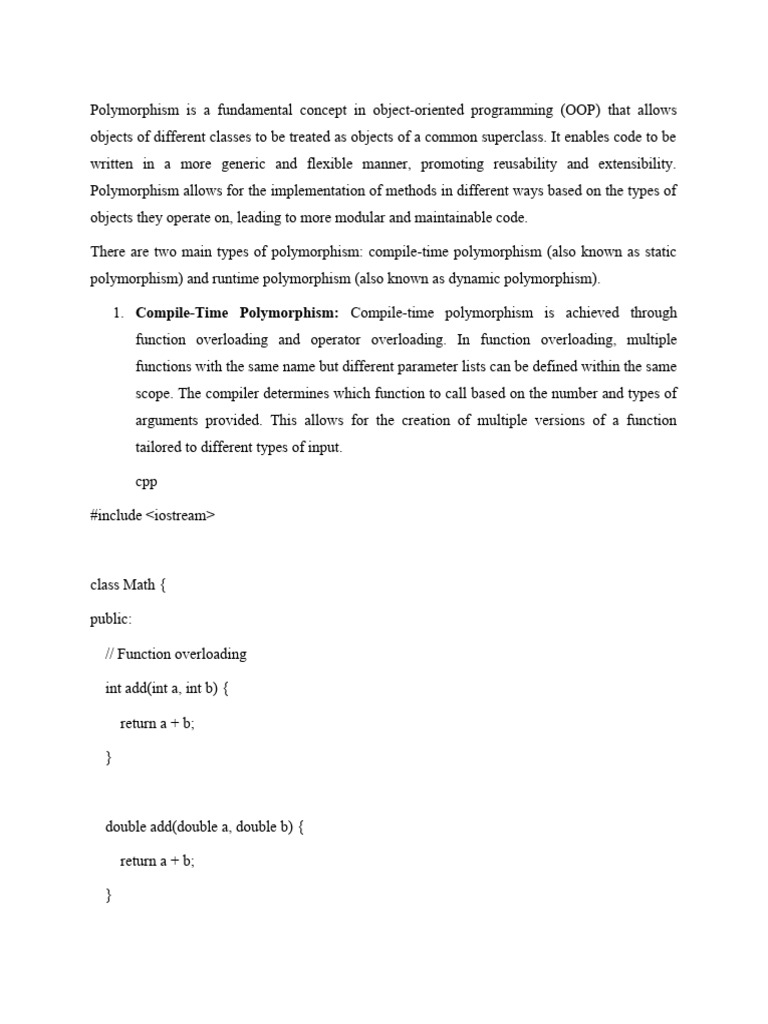 Polymorphism | PDF | Class (Computer Programming) | Systems Architecture Polymorphism | PDF | Class (Computer Programming) | Systems Architecture