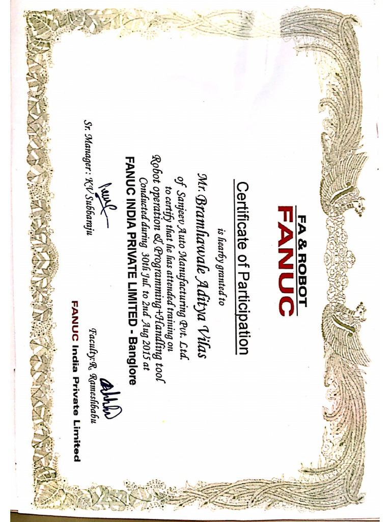 Fanuc Training Certificate | PDF