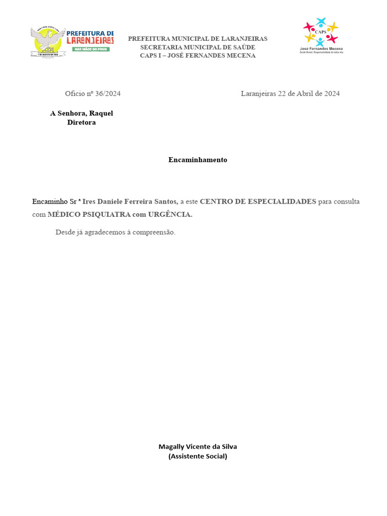 Papel Timbrado CAPS | PDF | Psiquiatria Papel Timbrado CAPS | PDF | Psiquiatria