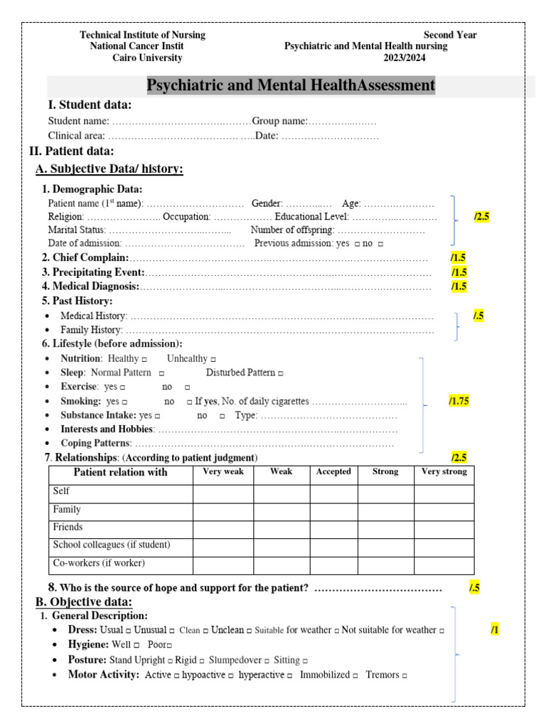 Psychiatric Nursing Assessment (Inpatient) - 1 | PDF | Illusion ...