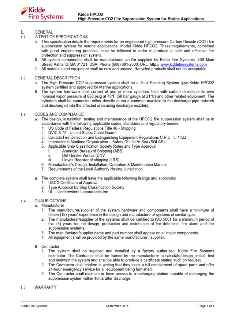 Kidde Spec - HPCO2 Marine - 2016-12 | PDF | Valve | Carbon Dioxide