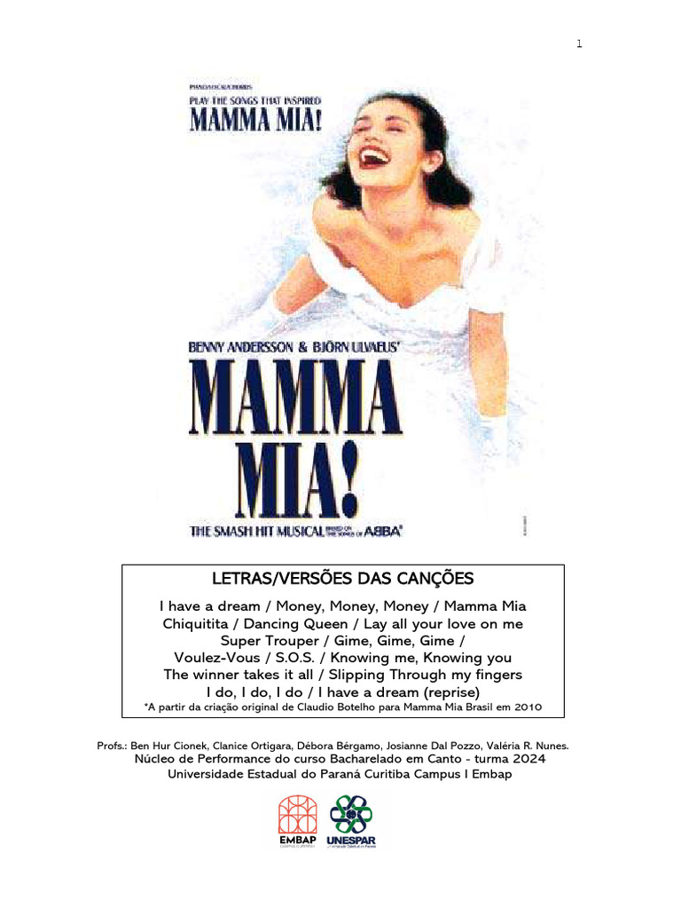 Letras Mamma Mia | Download grátis PDF | Amor