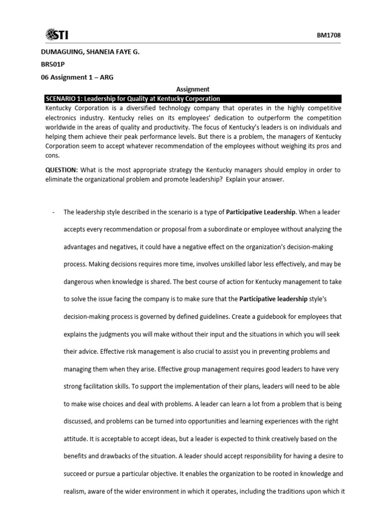 06 Assignment 1 - ARG | PDF | Leadership | Goal