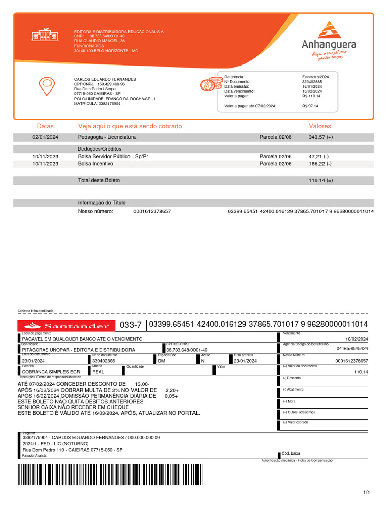 Boleto Facul Fevereiro 24 | PDF | Serviços financeiros | Tecnologia ...