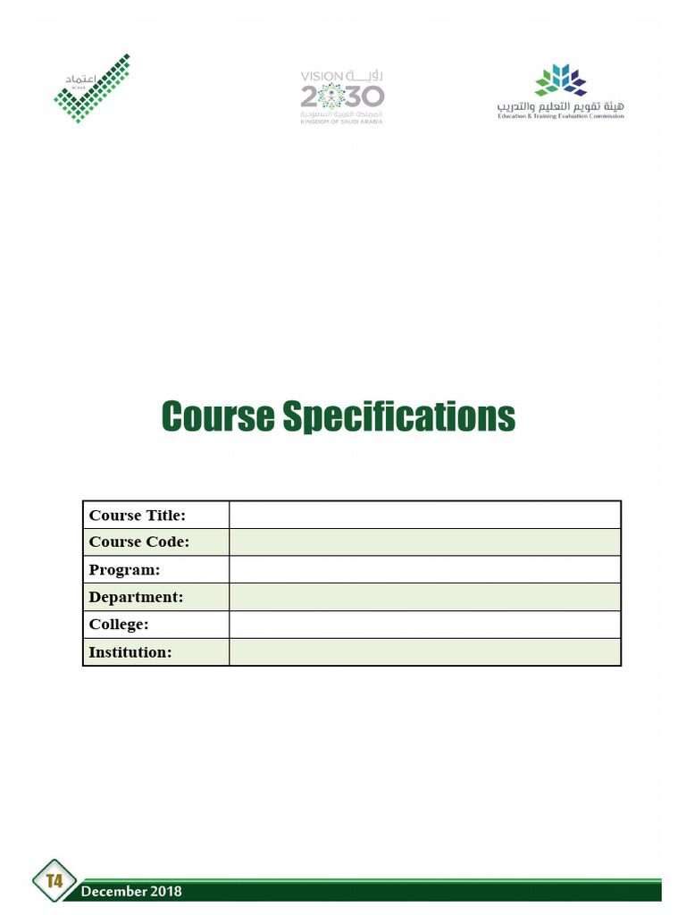 Course Specifications Eng v2018 | PDF | Educational Assessment | Learning