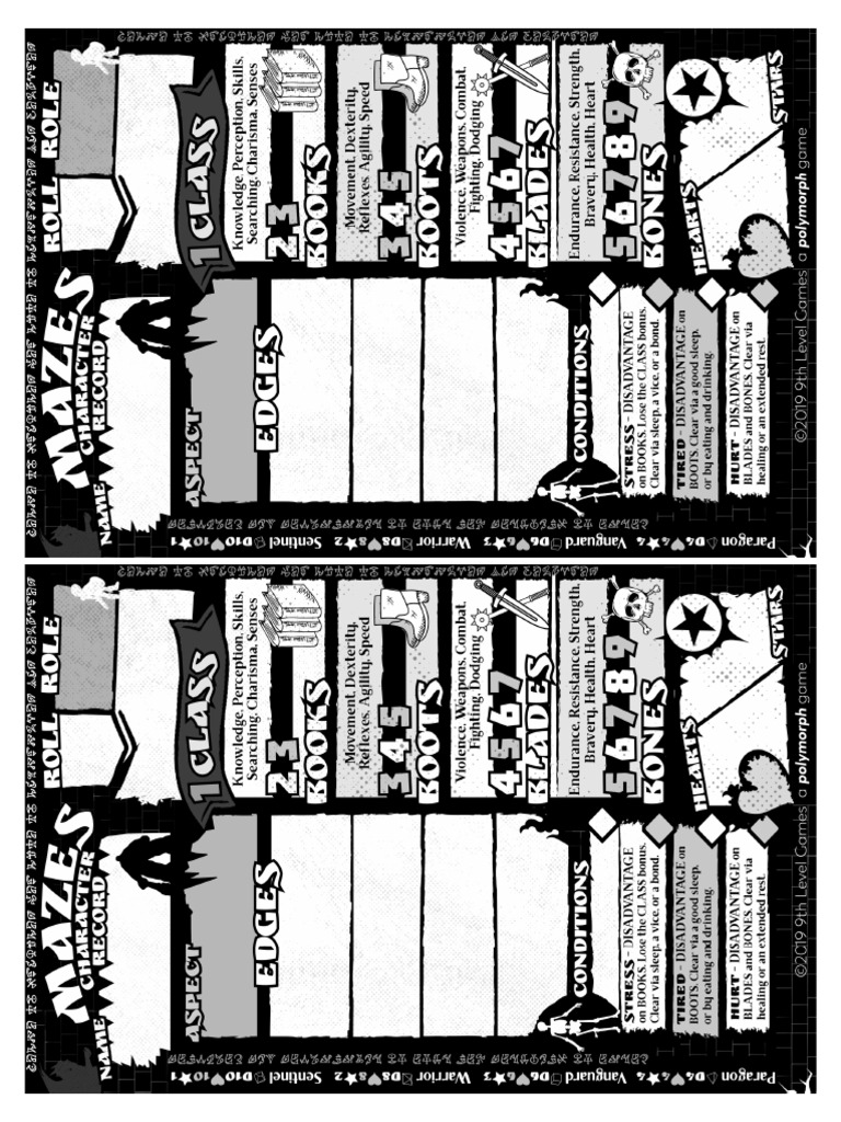 Mazes Character Record Sheet | PDF