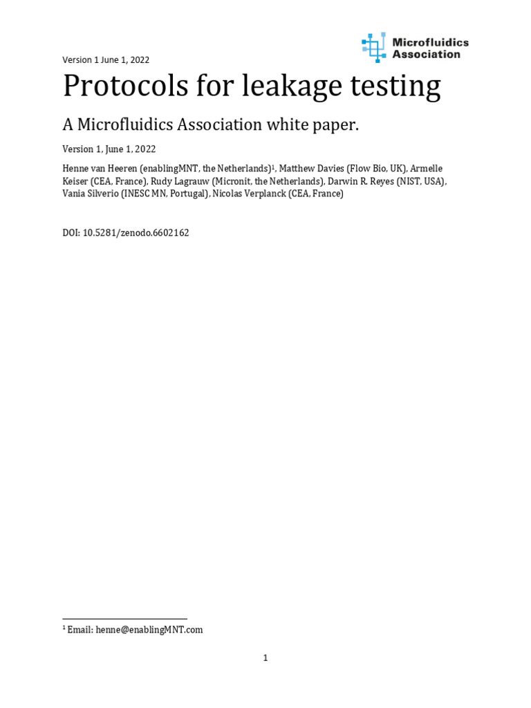 Leakage Testing Protocols for Microfluidics | PDF | Leak | Microfluidics