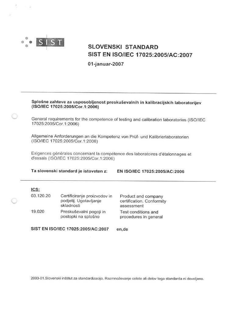 Sist en Iso - Iec 17025-2005 - 2007 | PDF