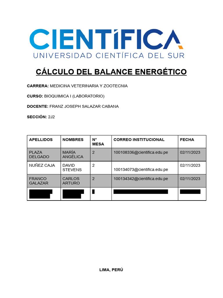 Annotated-Lab. Bioquimica I - Cálculo Del Balance EnergÉtico ...