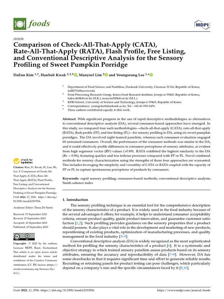 Foods 12 03556 | PDF | Taste | Principal Component Analysis