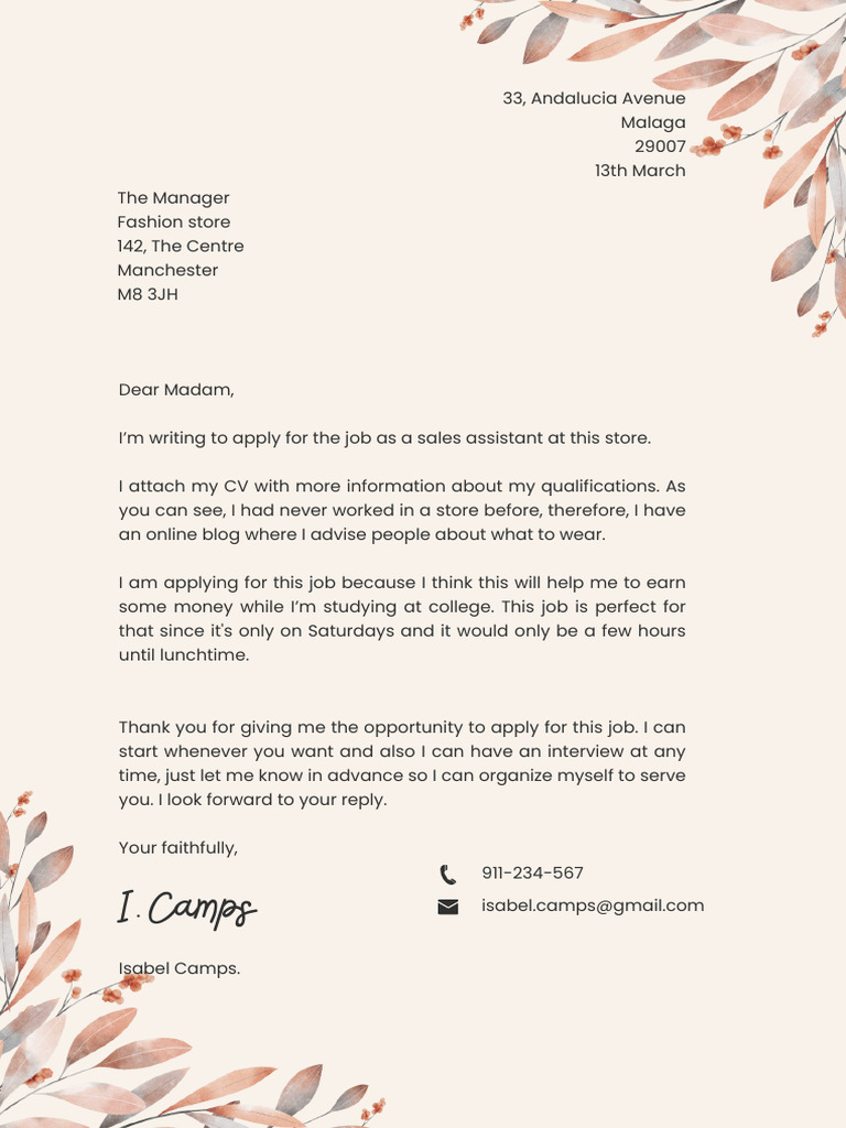Job Application for Sales Assistant Position | PDF