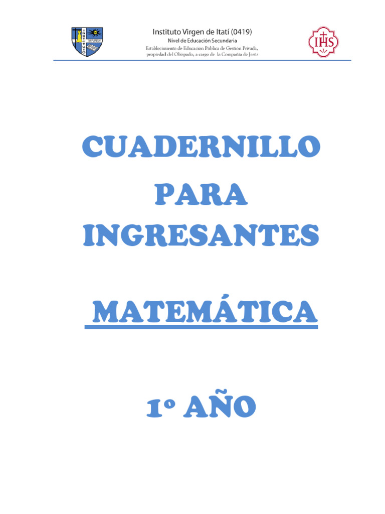 Cuadernillo de Matematica Ingreso 2024 | PDF | Aritmética | Objetos matemáticos