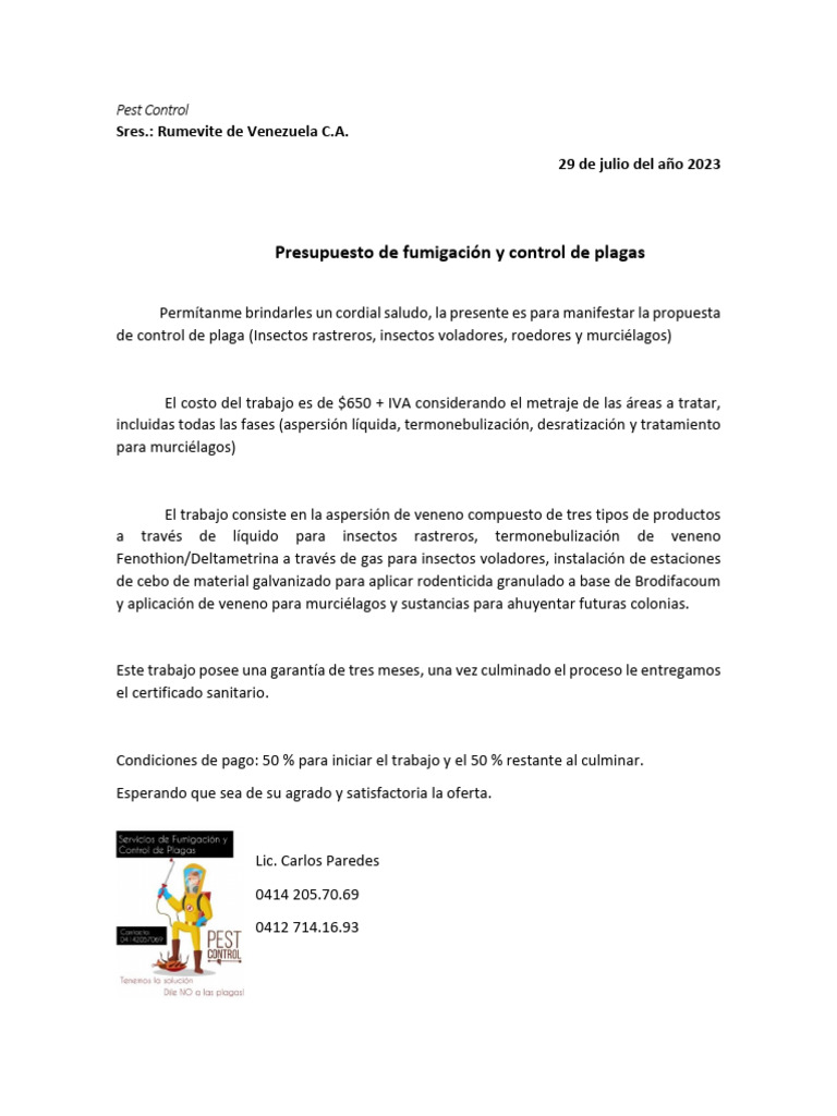 Presupuesto Rumevite de Venezuela | PDF