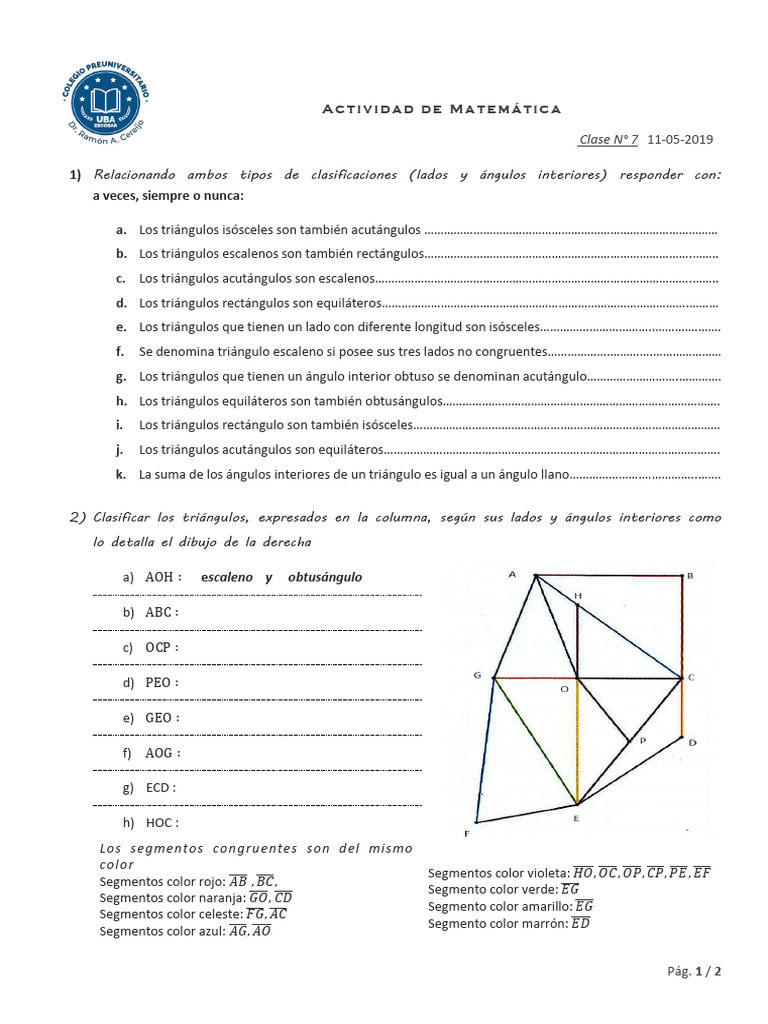 Matemáticas I Act. Clase #7 | PDF | Triángulo | Rectángulo