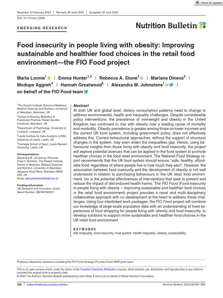 Nutrition Bulletin - 2023 - Lonnie - Food Insecurity in People Living ...