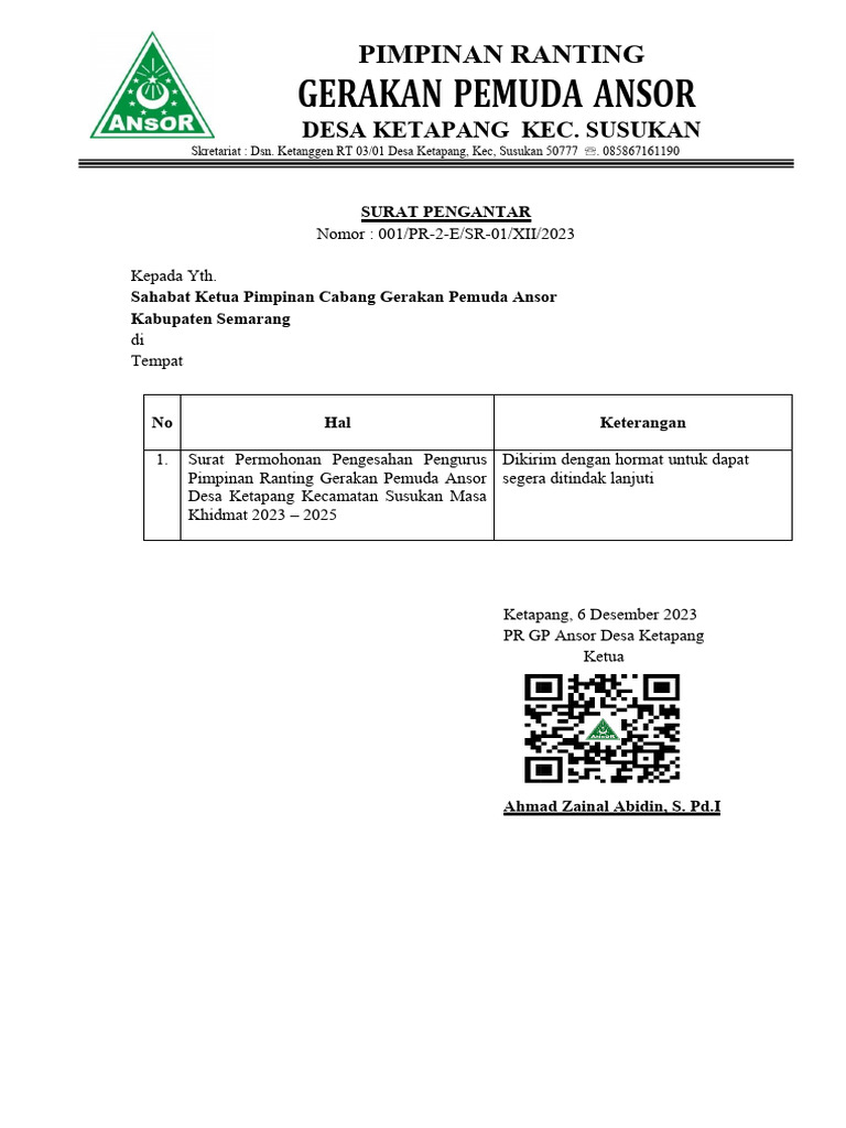 Pengesahan Pengurus GP Ansor Ketapang 2023 | PDF