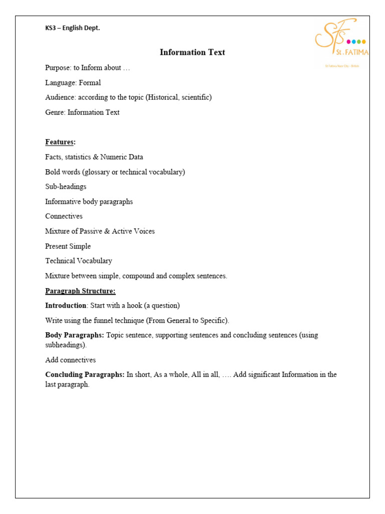 KS3 English Information Text Guide | PDF