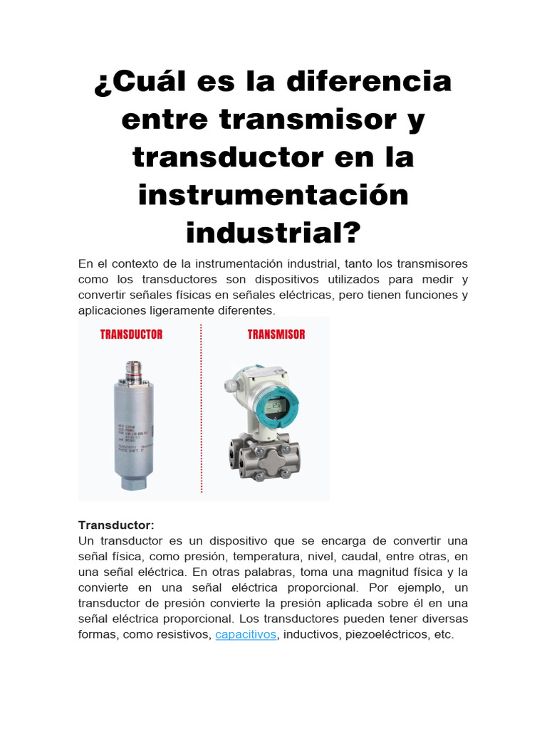 Diferencias entre Transductor y Transmisor | PDF