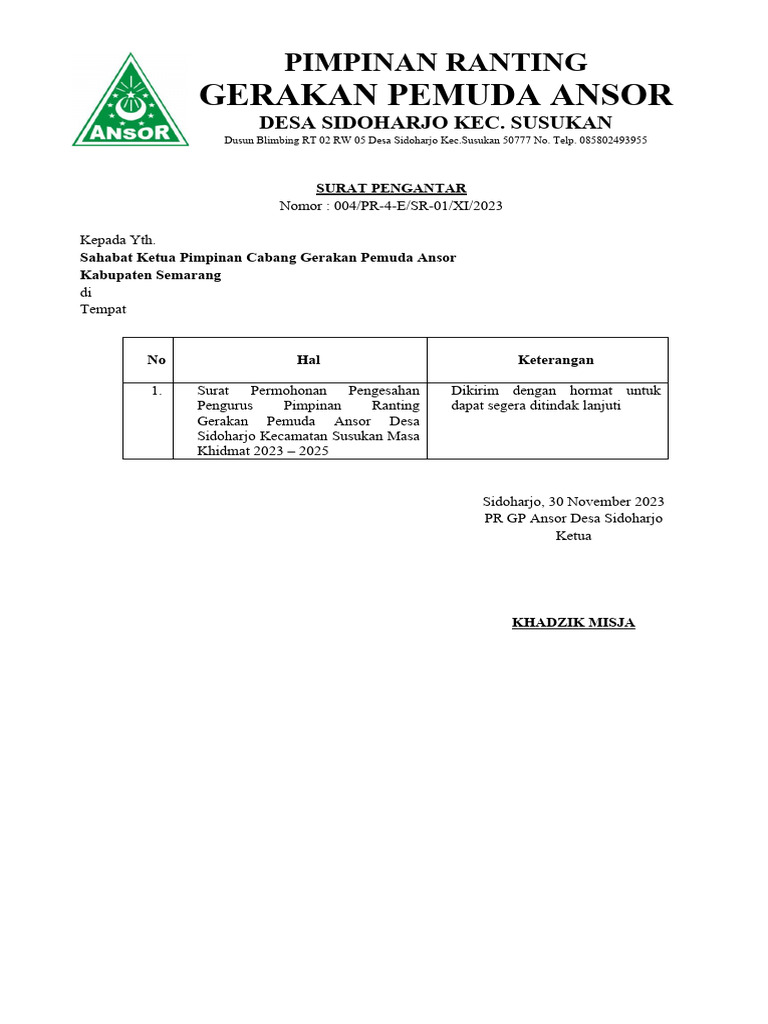 Sidoharjo - Pengajuan SK Ranting | PDF