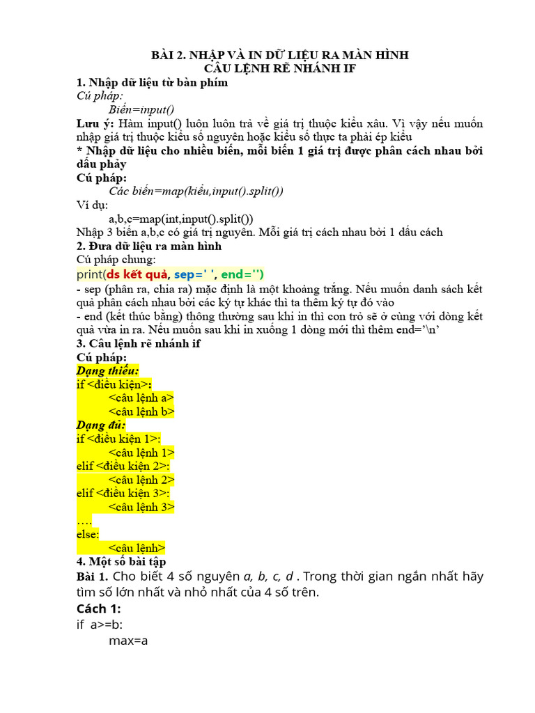 Bai 2 - Nhap Va Du Lieu - Cau Lenh If | PDF