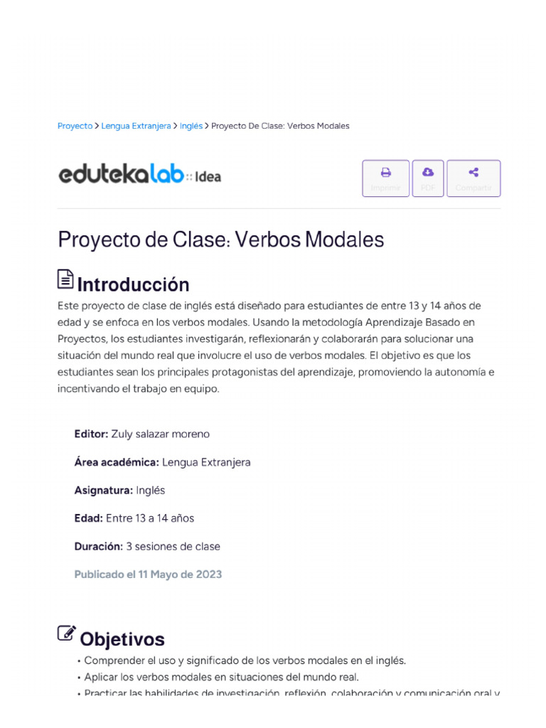 Proyecto de Clase_ Verbos Modales | PDF