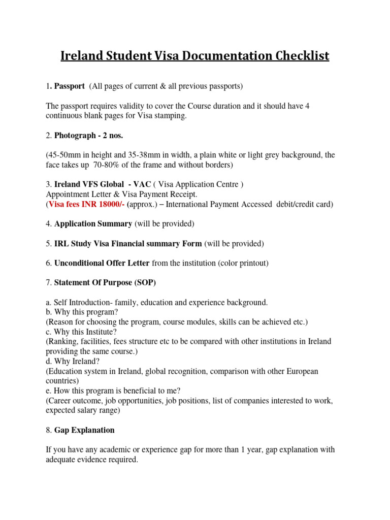 2024 Ireland Student Visa Documentation Checklist New | PDF | Banks | Financial Services