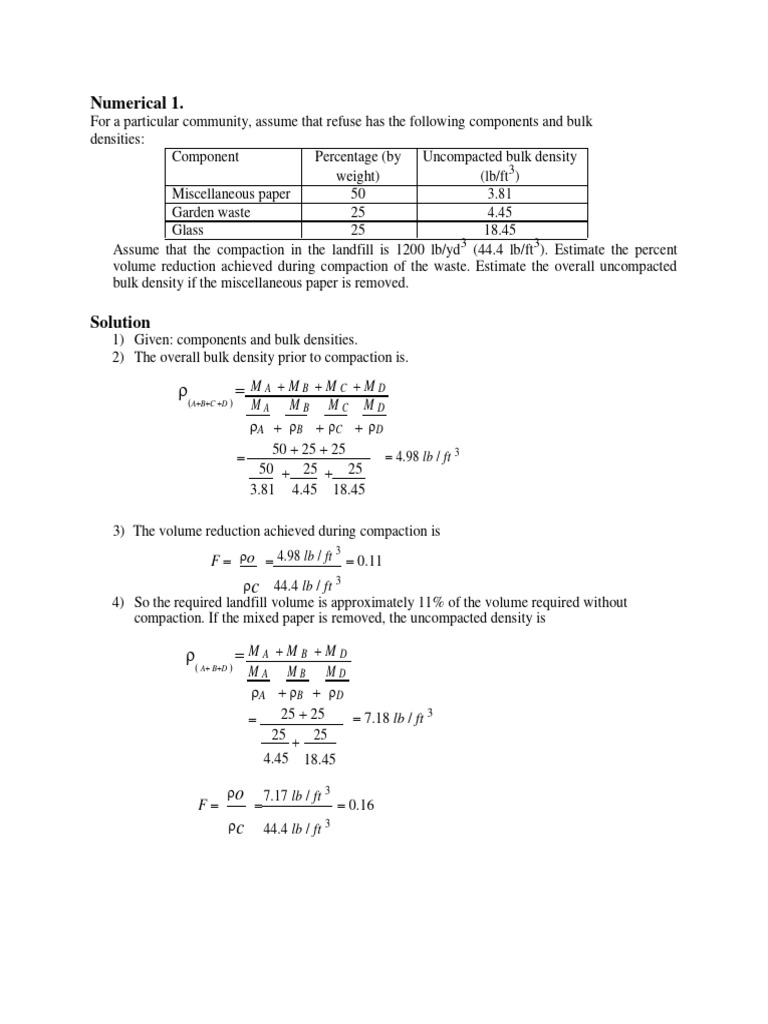 Solid Waste Numericals | PDF | Density | Waste