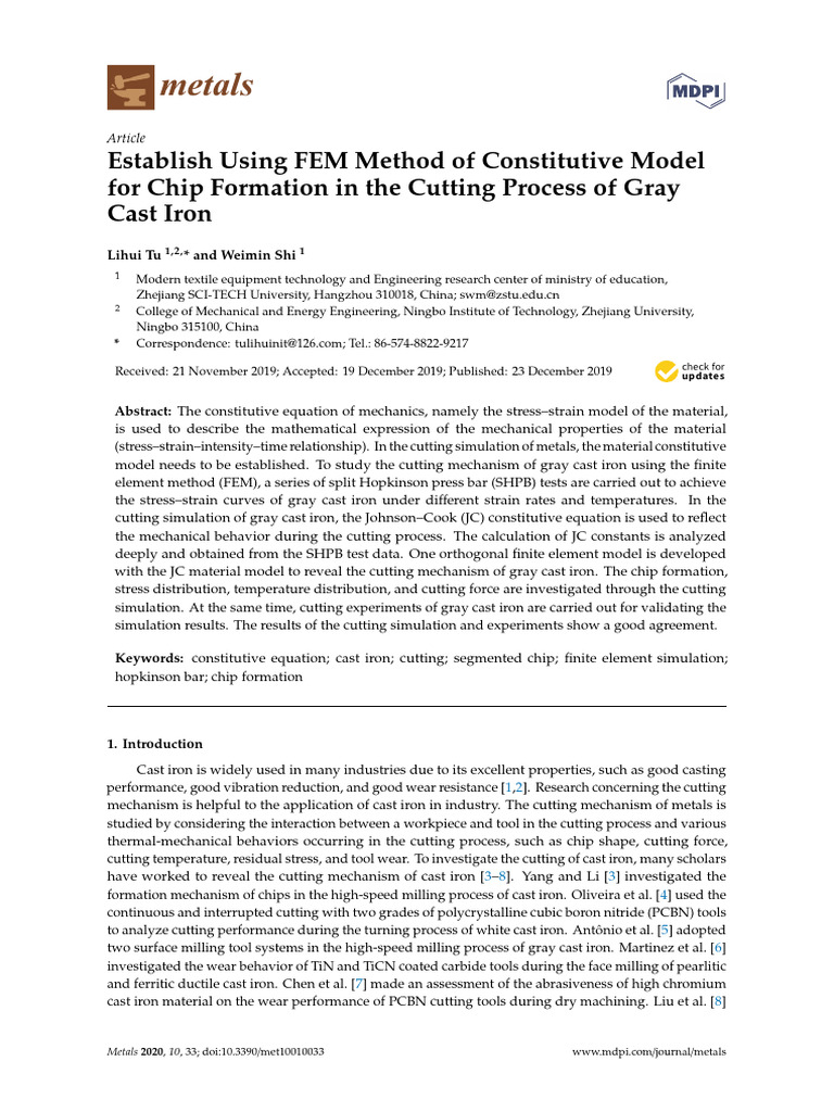 Establish Using FEM Method of Constitutive Model For Chip Formation in ...