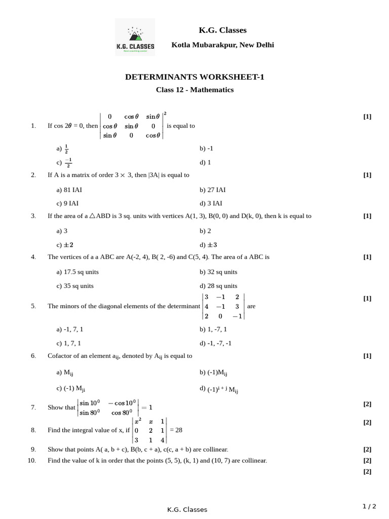 Determinants WORKSHEET 1 | PDF | Determinant | Abstract Algebra