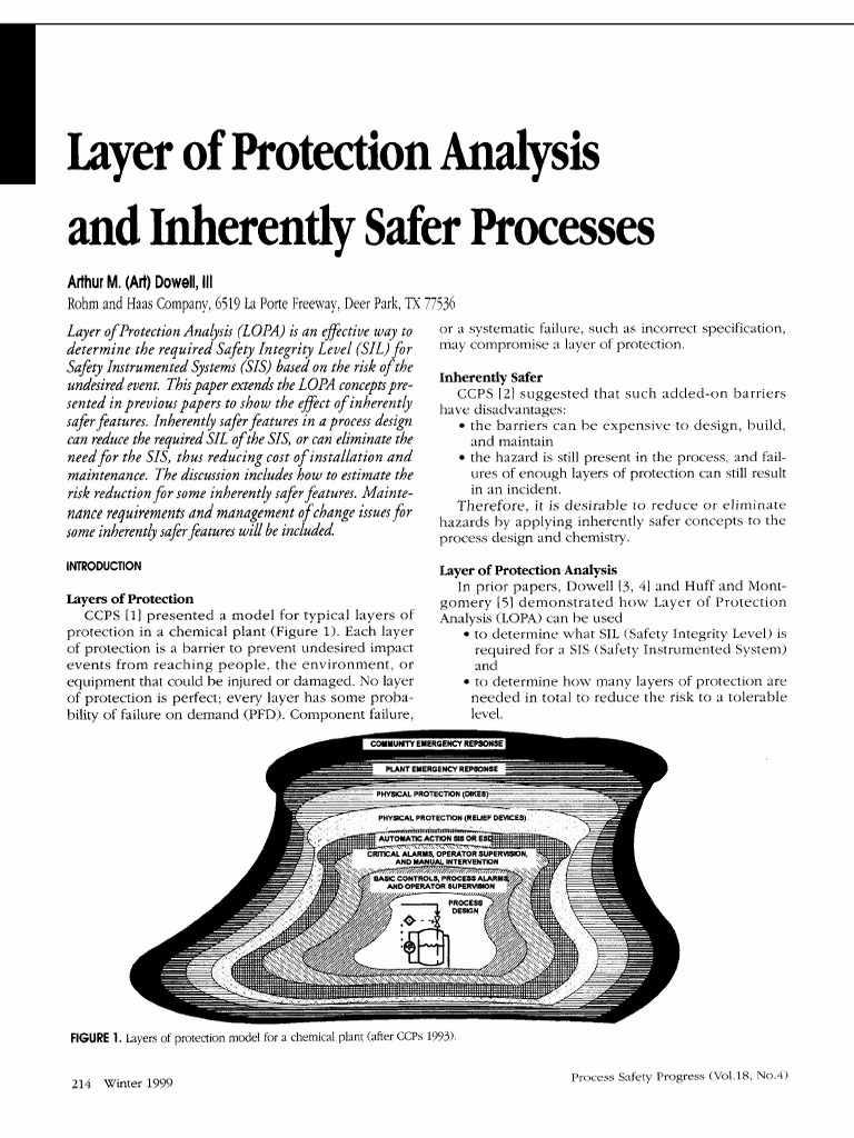 Layer of Protection Analysis and Inherently Safer Processes (1999 ...