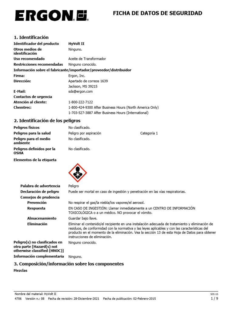 Ficha de Seguridad de HyVolt II | PDF | Toxicidad | Residuos