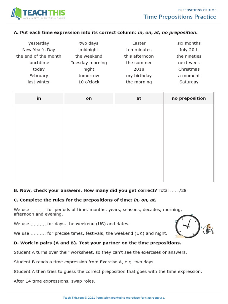 Time Prepositions Practice | PDF