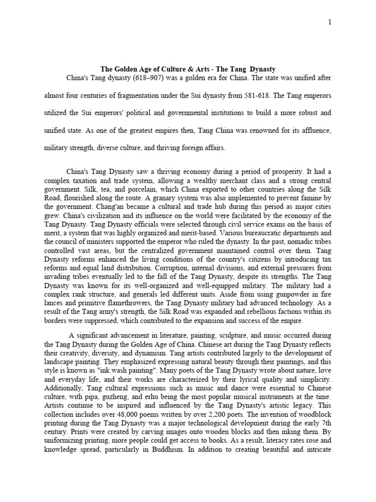 The Golden Age of Culture & Arts - The Tang Dynasty Final Draft | PDF ...