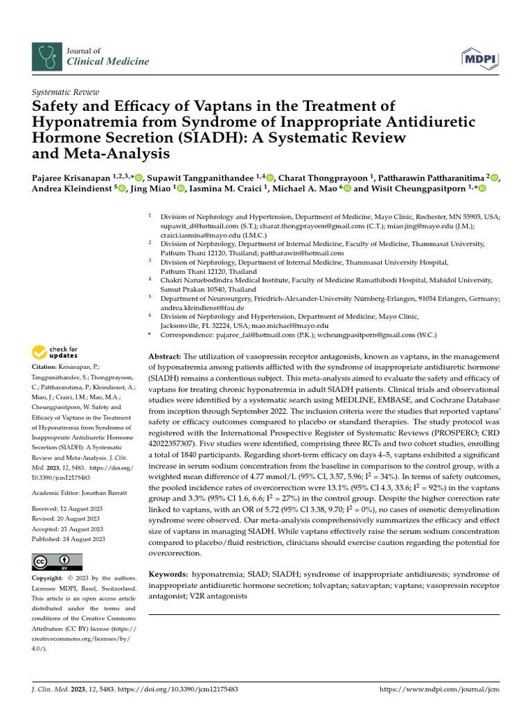 Safety and Efficacy of Vaptans | PDF | Medicine | Clinical Medicine