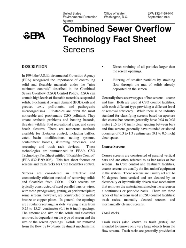 CSO Screens EPA | PDF | Combined Sewer | Discharge (Hydrology)