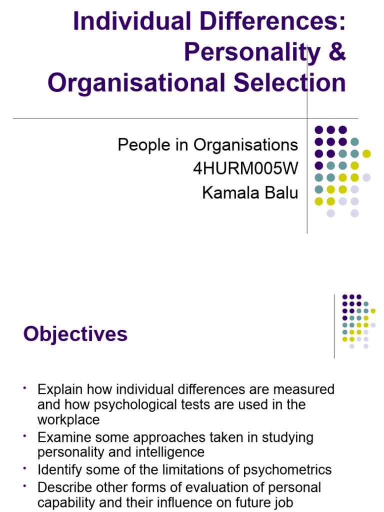 Individual Differences - Personality and Organisational Selection | PDF ...