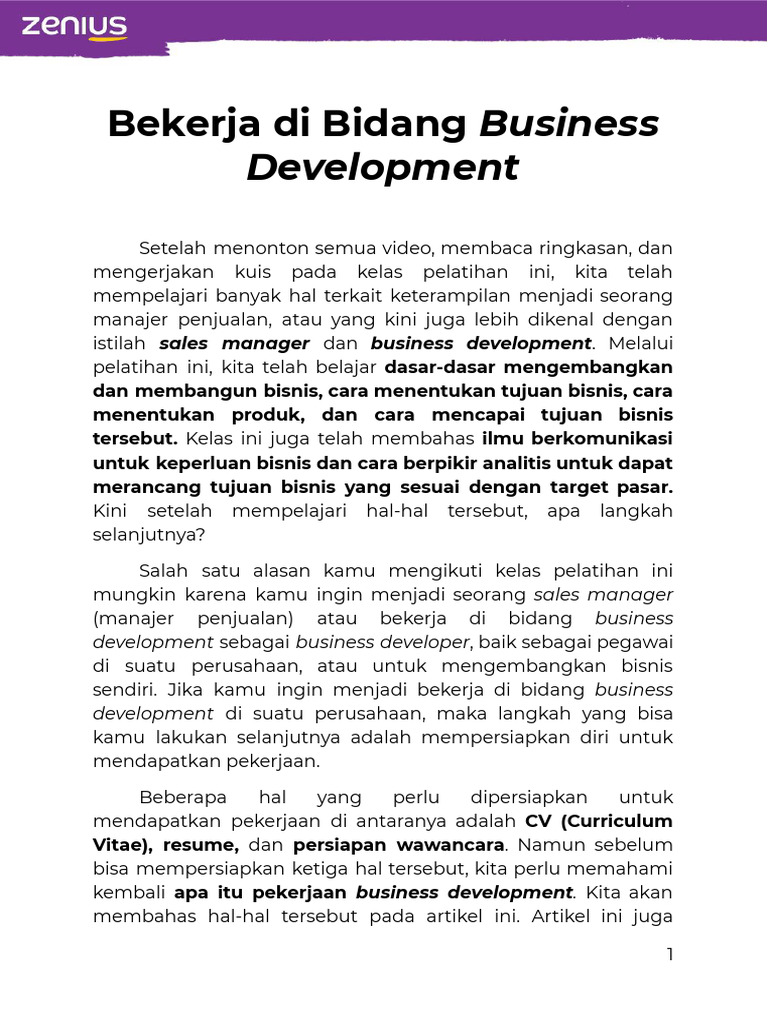 Bekerja Di Bidang Business Development | PDF