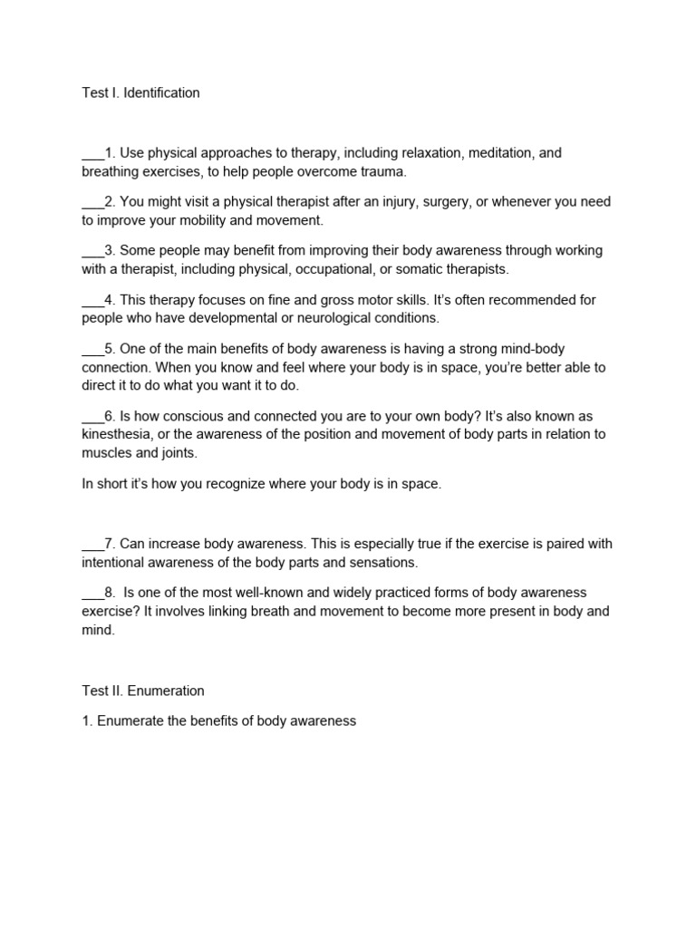 Body Awareness for Therapy | PDF