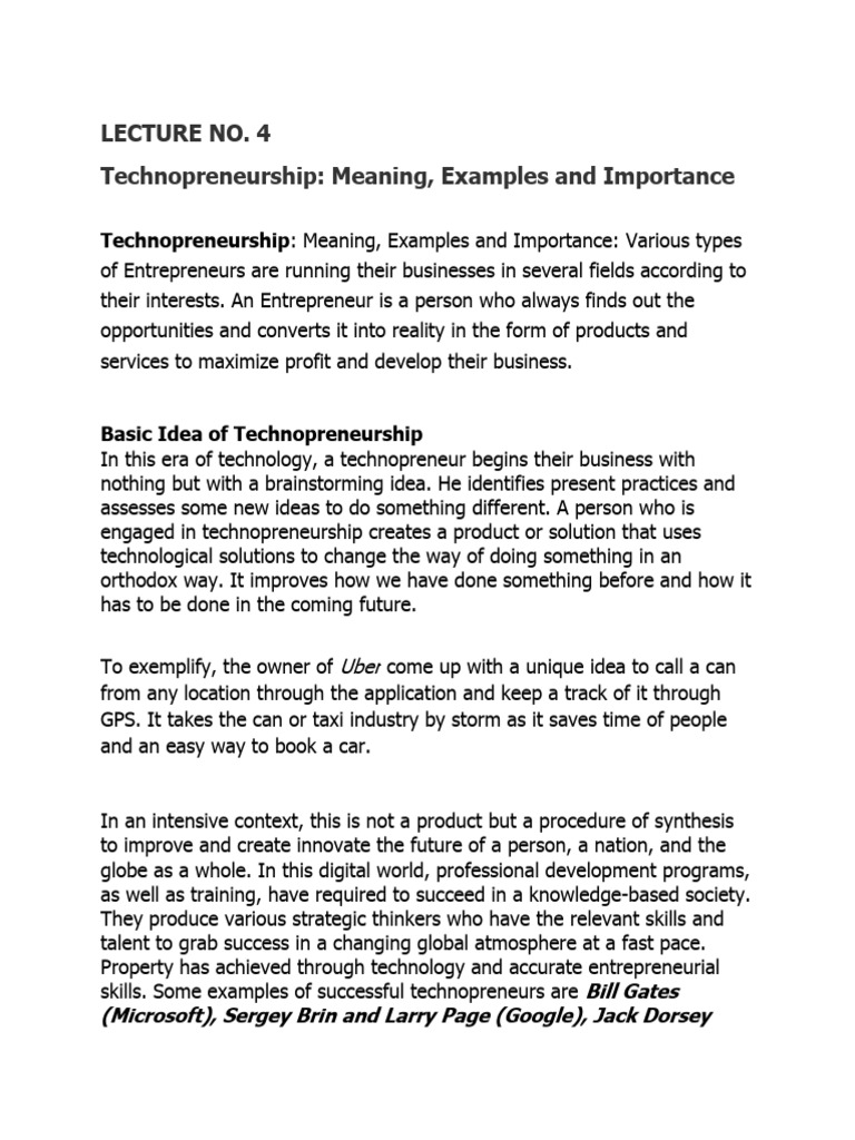 Tech 1 2 Pdf Entrepreneurship Startup Company