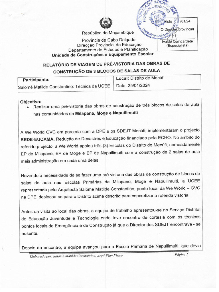 RELATORIO VISITA OBRAS DISTRITO DE MECUFI | PDF